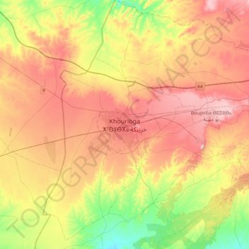 Khouribga topographic map, elevation, terrain