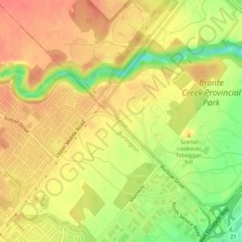 Bronte Creek Provincial Park day-use only area topographic map ...