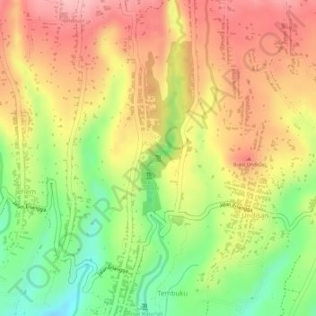 Tukad Cepung Artifical Waterfall topographic map, elevation, terrain