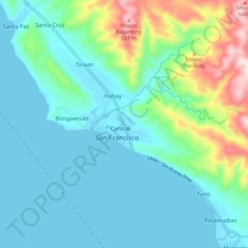 San Francisco topographic map, elevation, terrain