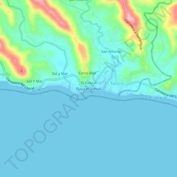 Playa el Sunzal topographic map, elevation, terrain