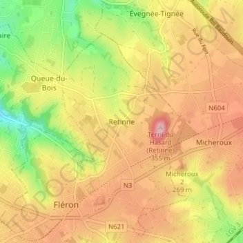 Retinne topographic map, elevation, terrain