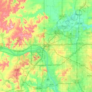 Tulsa topographic map, elevation, terrain