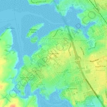 Karaka Park topographic map, elevation, terrain