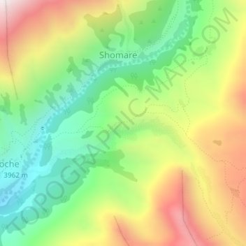 View of Everest, Lhotse, Nuptse, Pumori topographic map, elevation, terrain