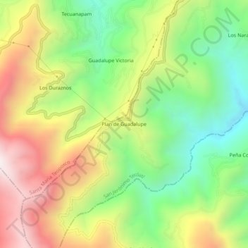 Plan de Guadalupe topographic map, elevation, terrain