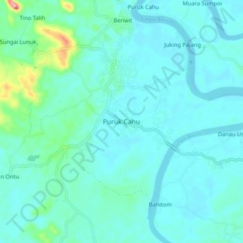 Puruk Cahu topographic map, elevation, terrain