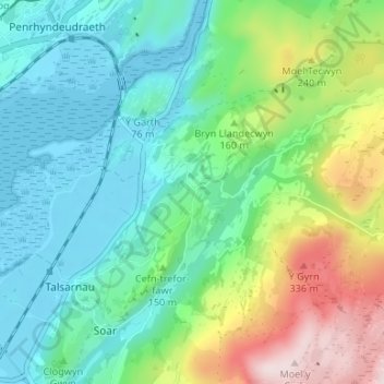 Bryn Bwbach topographic map, elevation, terrain