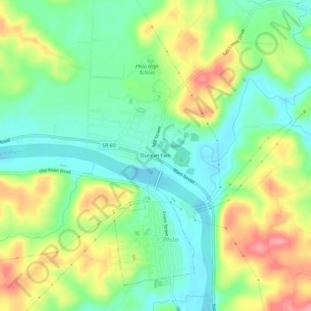 Duncan Falls topographic map, elevation, terrain