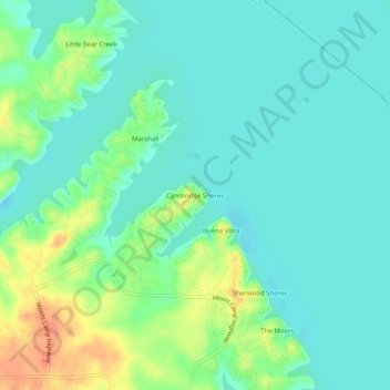 Cambridge Shores topographic map, elevation, terrain