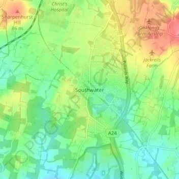 Southwater topographic map, elevation, terrain