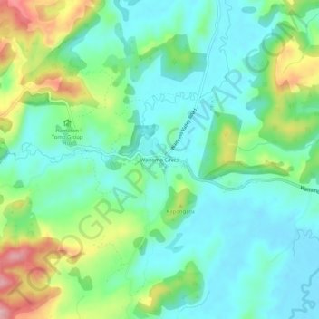 Waitomo Caves topographic map, elevation, terrain