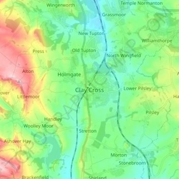 Clay Cross topographic map, elevation, terrain