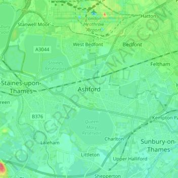 Ashford topographic map, elevation, terrain