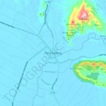 Parit Sulong topographic map, elevation, terrain