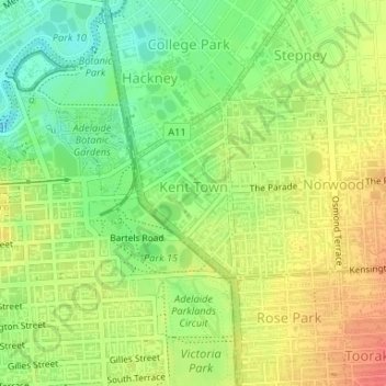 Kent Town topographic map, elevation, terrain