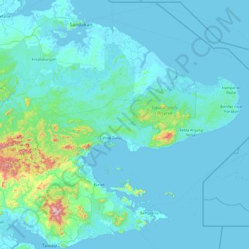 Lahad Datu topographic map, elevation, terrain