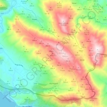 Konispol topographic map, elevation, terrain