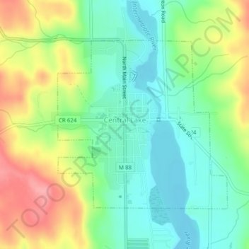 Central Lake topographic map, elevation, terrain