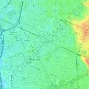 Lyon 8e Arrondissement topographic map, elevation, terrain