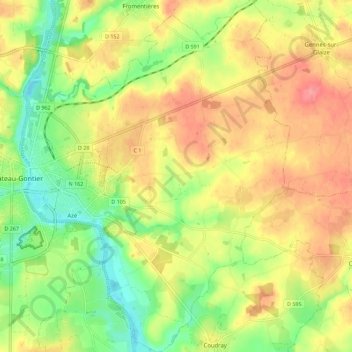 Azé topographic map, elevation, terrain