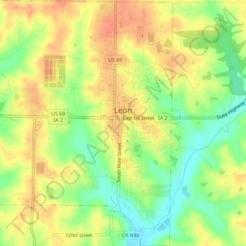 Leon topographic map, elevation, terrain
