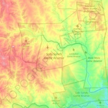 Sabi Sands Game Reserve topographic map, elevation, terrain