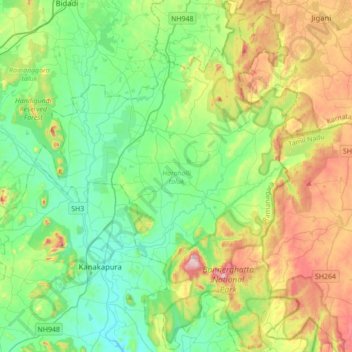 Harohalli taluk topographic map, elevation, terrain