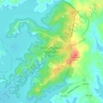 Smith Mountain Lake State Park topographic map, elevation, terrain