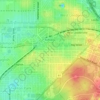 Subiaco topographic map, elevation, terrain