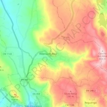 Ribeira de Nisa topographic map, elevation, terrain