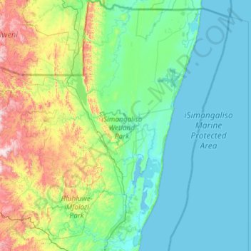 Umkhanyakude District Municipality topographic map, elevation, terrain