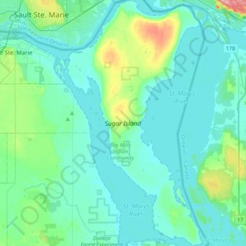 Sugar Island topographic map, elevation, terrain