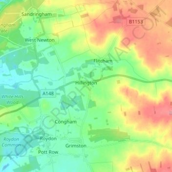 Hillington topographic map, elevation, terrain