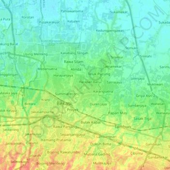 Kali Bekasi topographic map, elevation, terrain