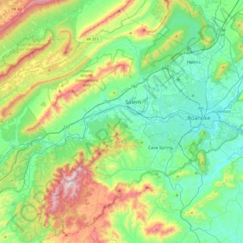 Roanoke County topographic map, elevation, terrain