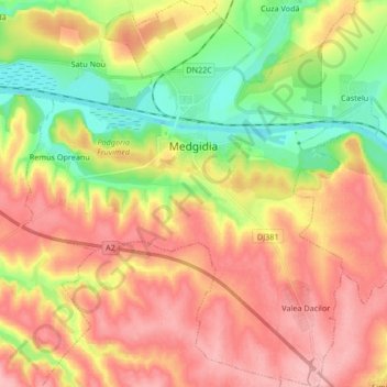 Medgidia topographic map, elevation, terrain