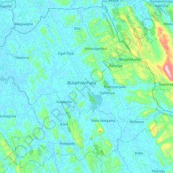 Bulathsinhala DS Division topographic map, elevation, terrain