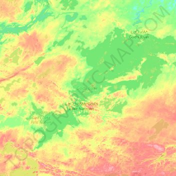Gods Lake topographic map, elevation, terrain