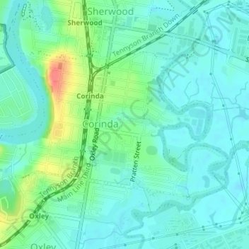 Corinda topographic map, elevation, terrain