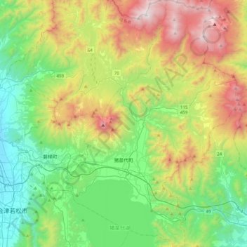 Inawashiro topographic map, elevation, terrain