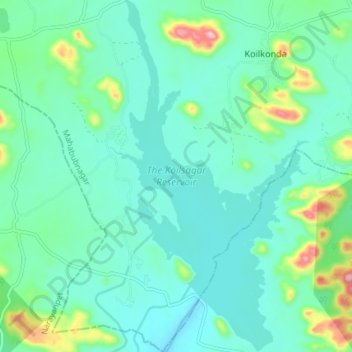 The Koilsagar Reservoir topographic map, elevation, terrain