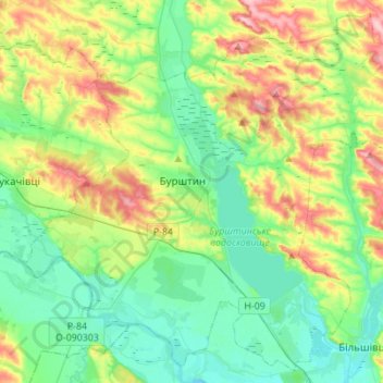 Burshtyn Urban Hromada topographic map, elevation, terrain