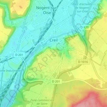 Creil topographic map, elevation, terrain