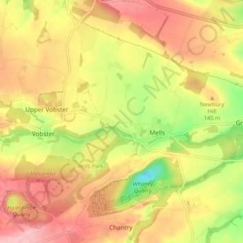 Mells topographic map, elevation, terrain