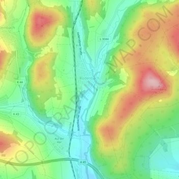 Rodenbach topographic map, elevation, terrain