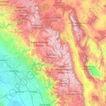 Inyo National Forest topographic map, elevation, terrain