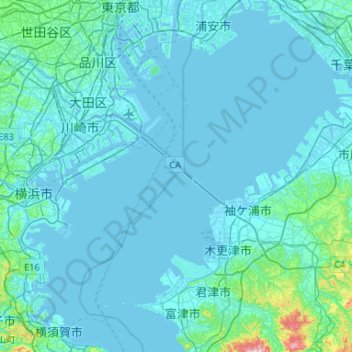 Tokyo Bay topographic map, elevation, terrain