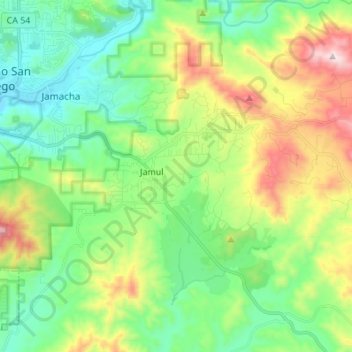 Jamul topographic map, elevation, terrain