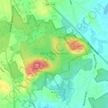Ward Reservation topographic map, elevation, terrain